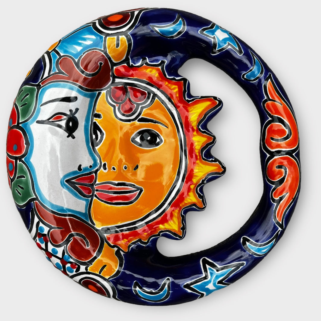 Talavera Sun, Moon, Eclipse | Mexican Garden Pottery | MexDecor