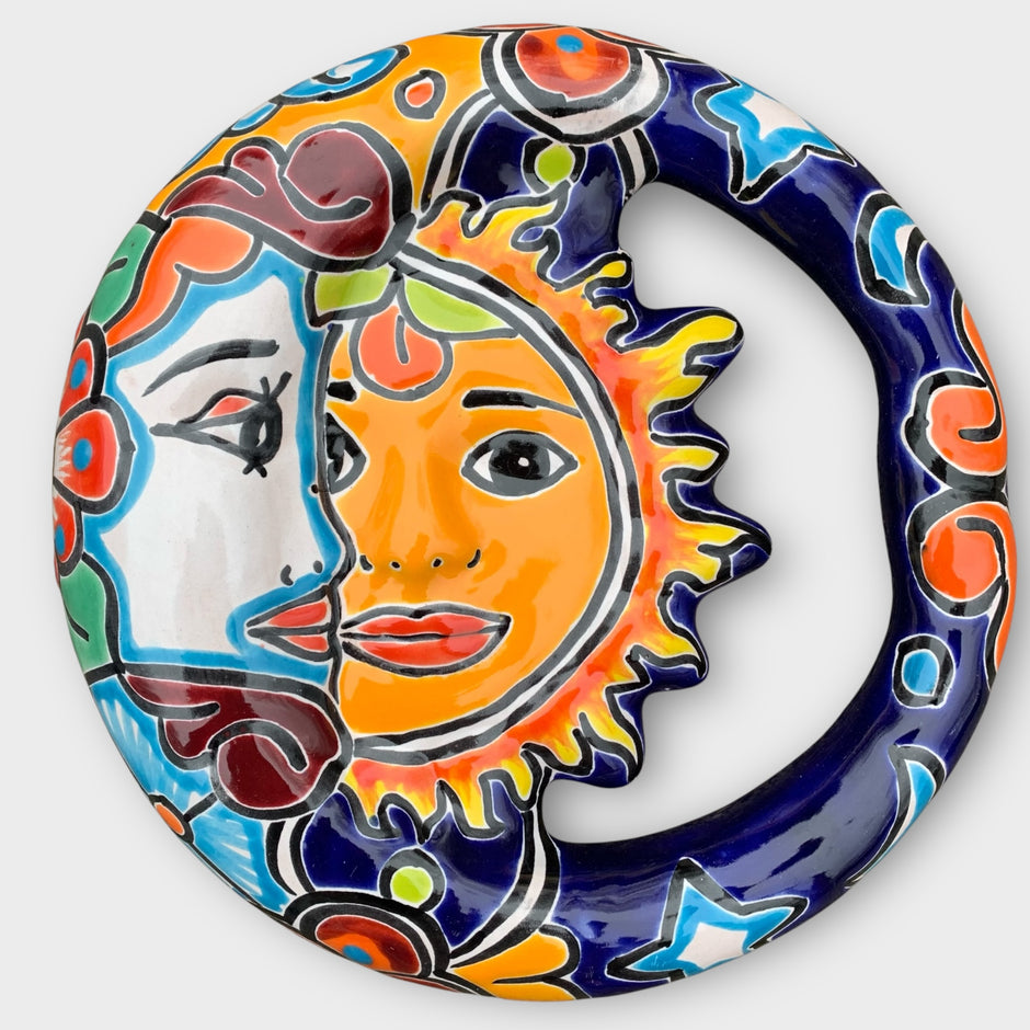 Talavera Sun, Moon, Eclipse | Mexican Garden Pottery | MexDecor