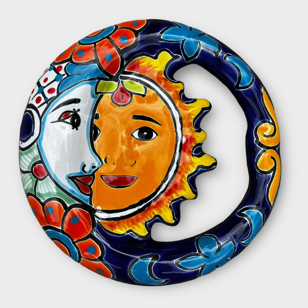 Talavera Sun, Moon, Eclipse | Mexican Garden Pottery | MexDecor