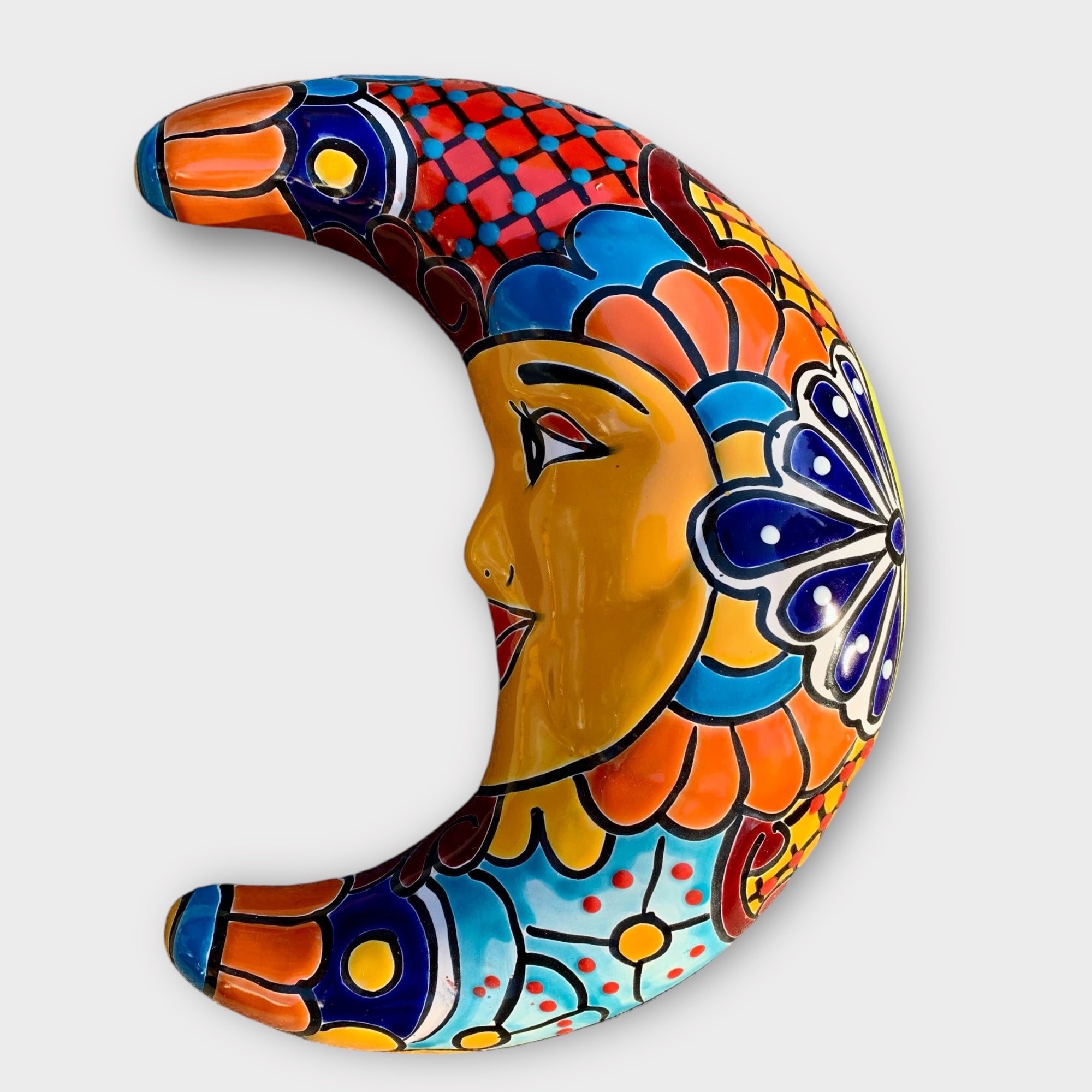 Talavera Wall Moon - Mexican Handpainted - Ceramic Luna - MexDecor