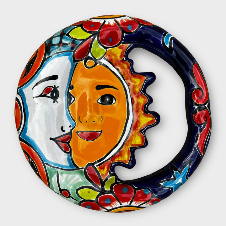 Talavera Sun, Moon, Eclipse | Mexican Garden Pottery | MexDecor