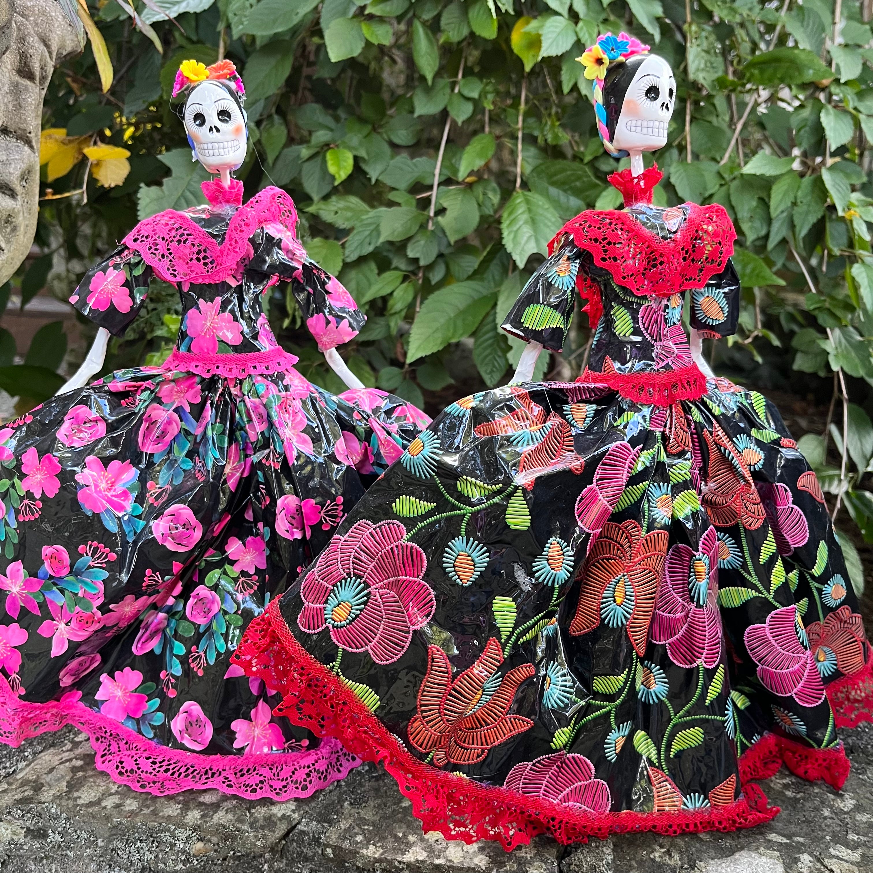 Paper Mache Dolls - Catrina Bride and Groom, Skelton Ladies | MexDecor