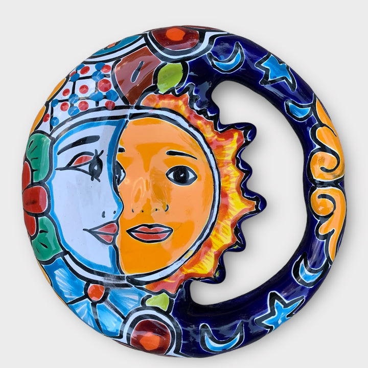 Talavera Sun, Moon, Eclipse | Mexican Garden Pottery | MexDecor