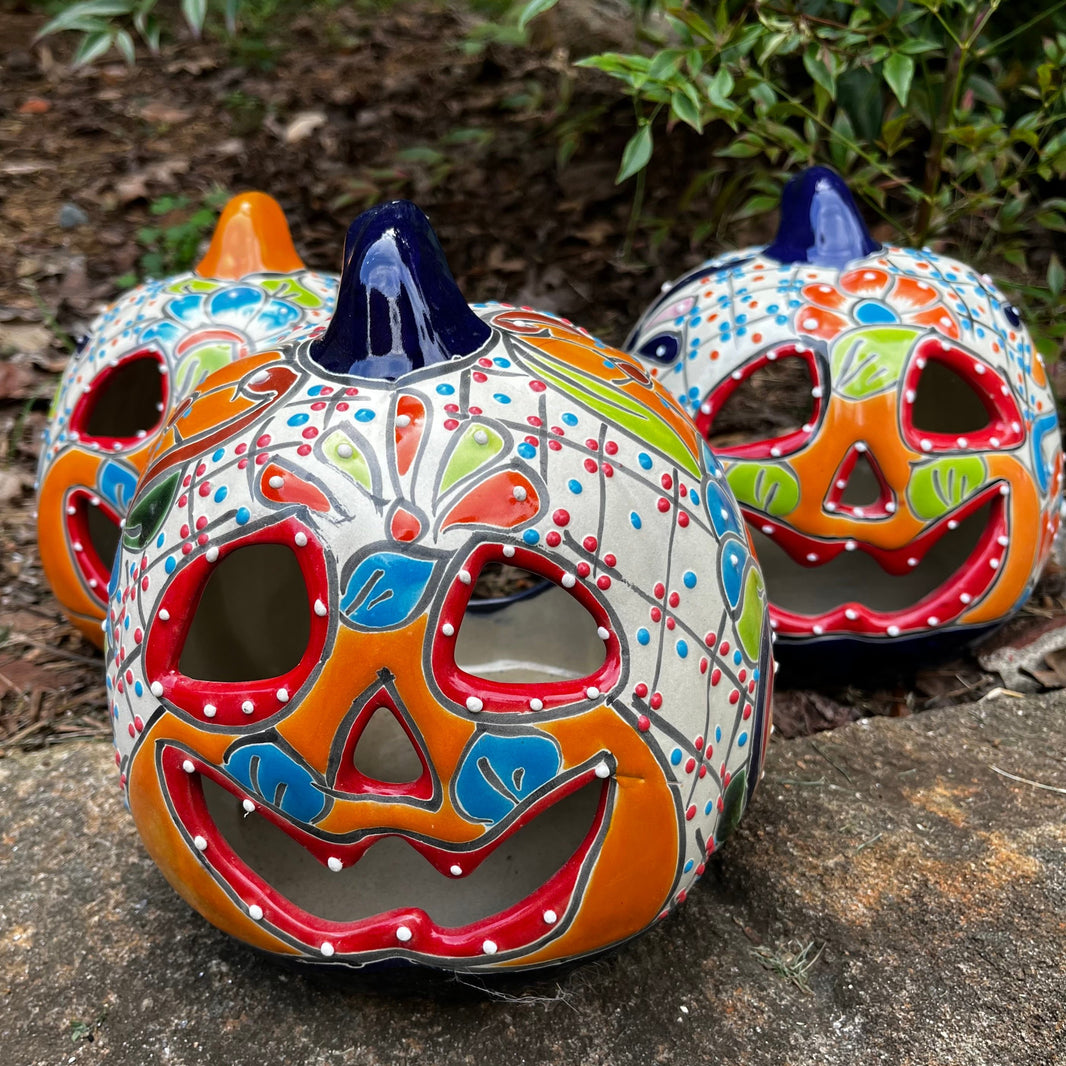 Mexican Talavera Pumpkins - Hand Painted Seasonal Folk Art | MexDecor