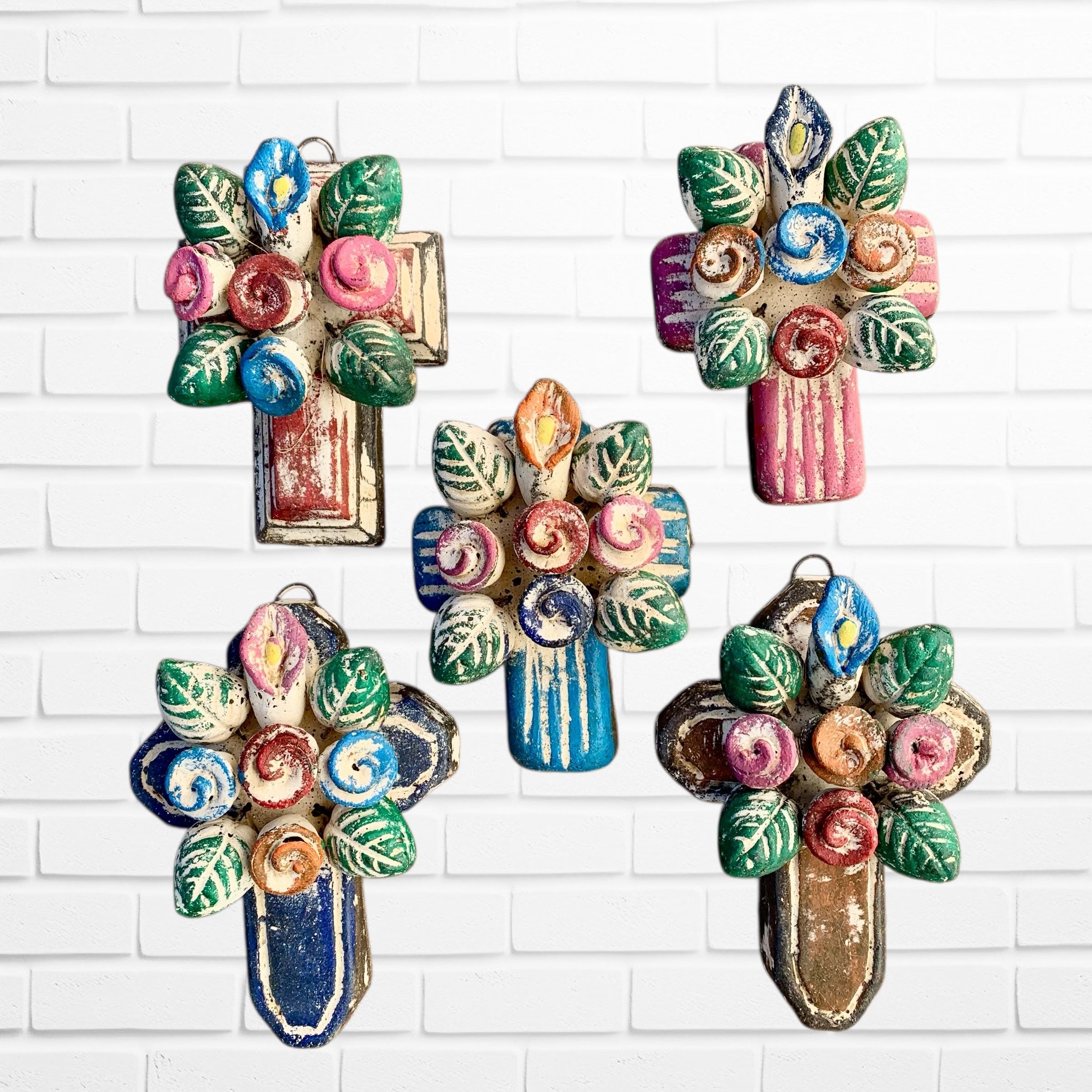 Clay Floral Mini Cross | Religious Hancrafted Folk Art | MexDecor