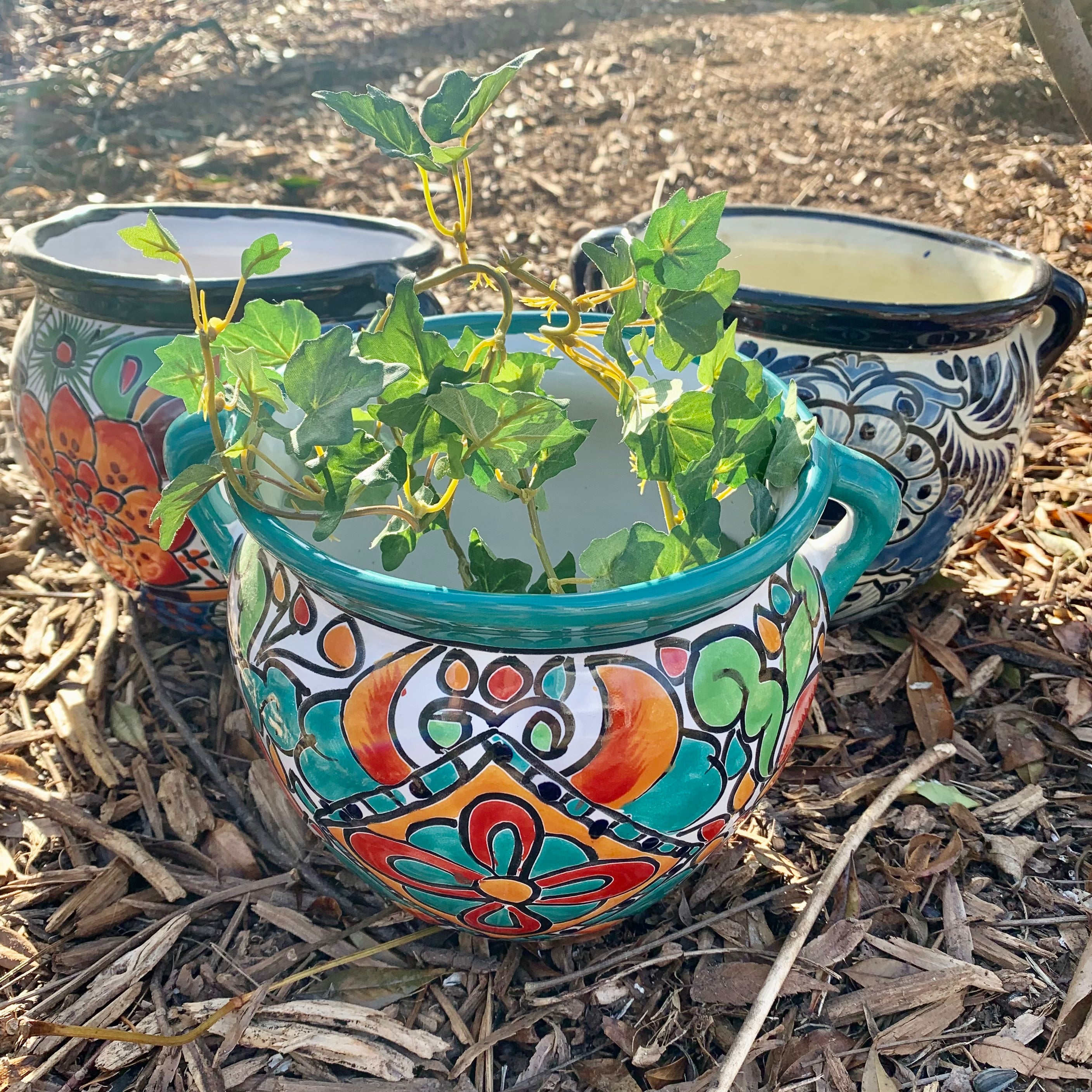 Mexican Talavera Chata Planters Chico - Clay Garden Pot | MexDecor