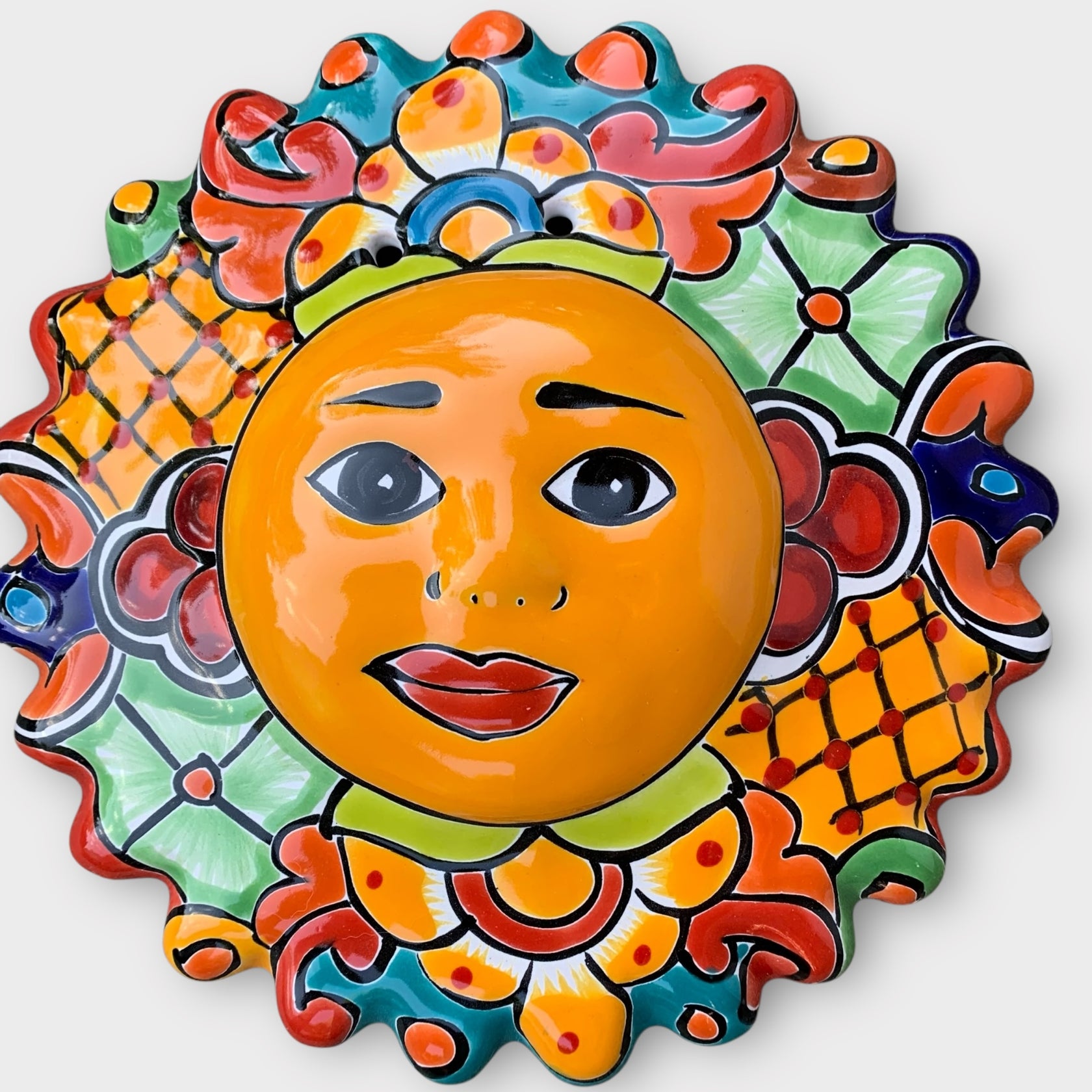 Talavera Sun Face - Mexican Pottery Folk Art Sunface Sol | MexDecor