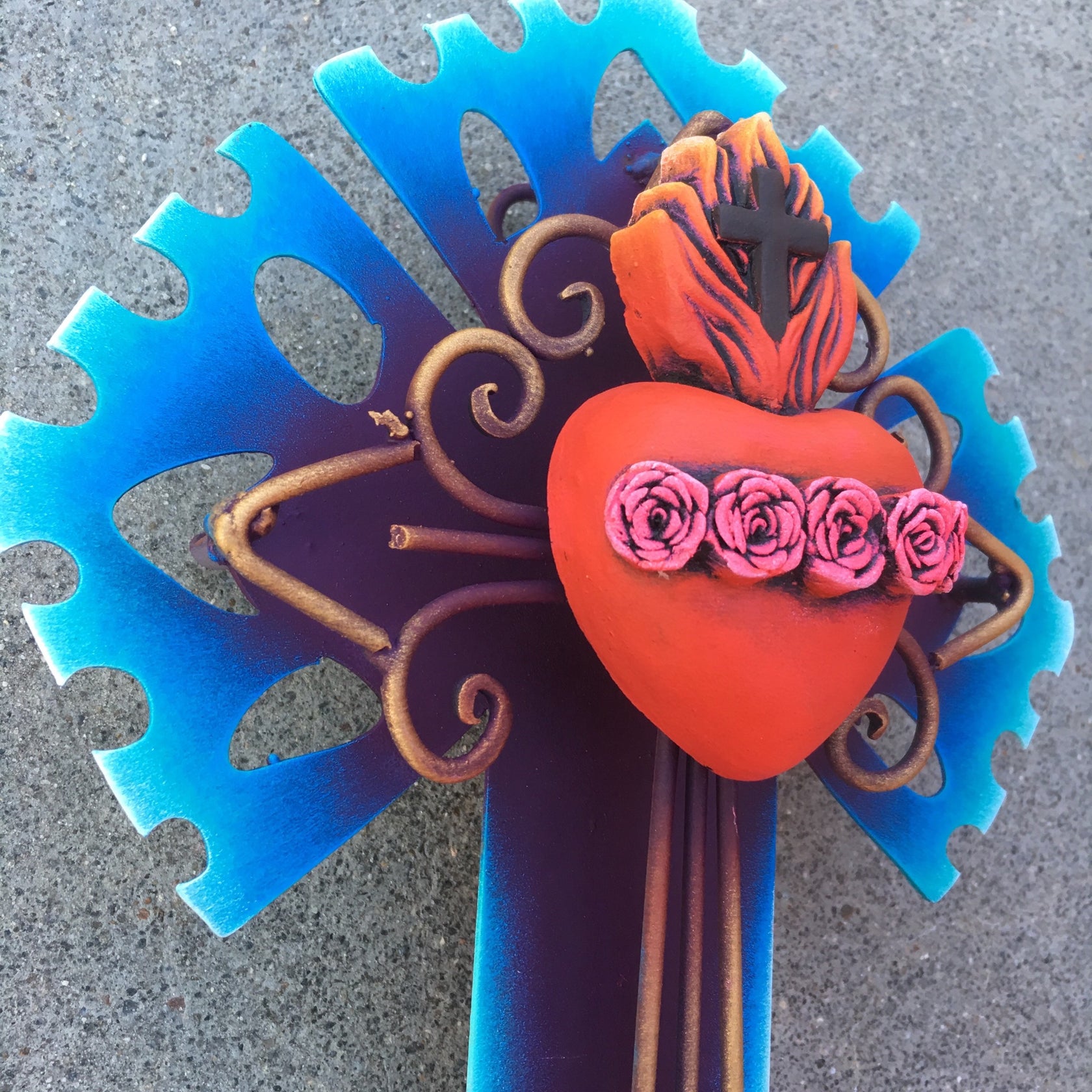 Heart Cross with Roses – MexDecor