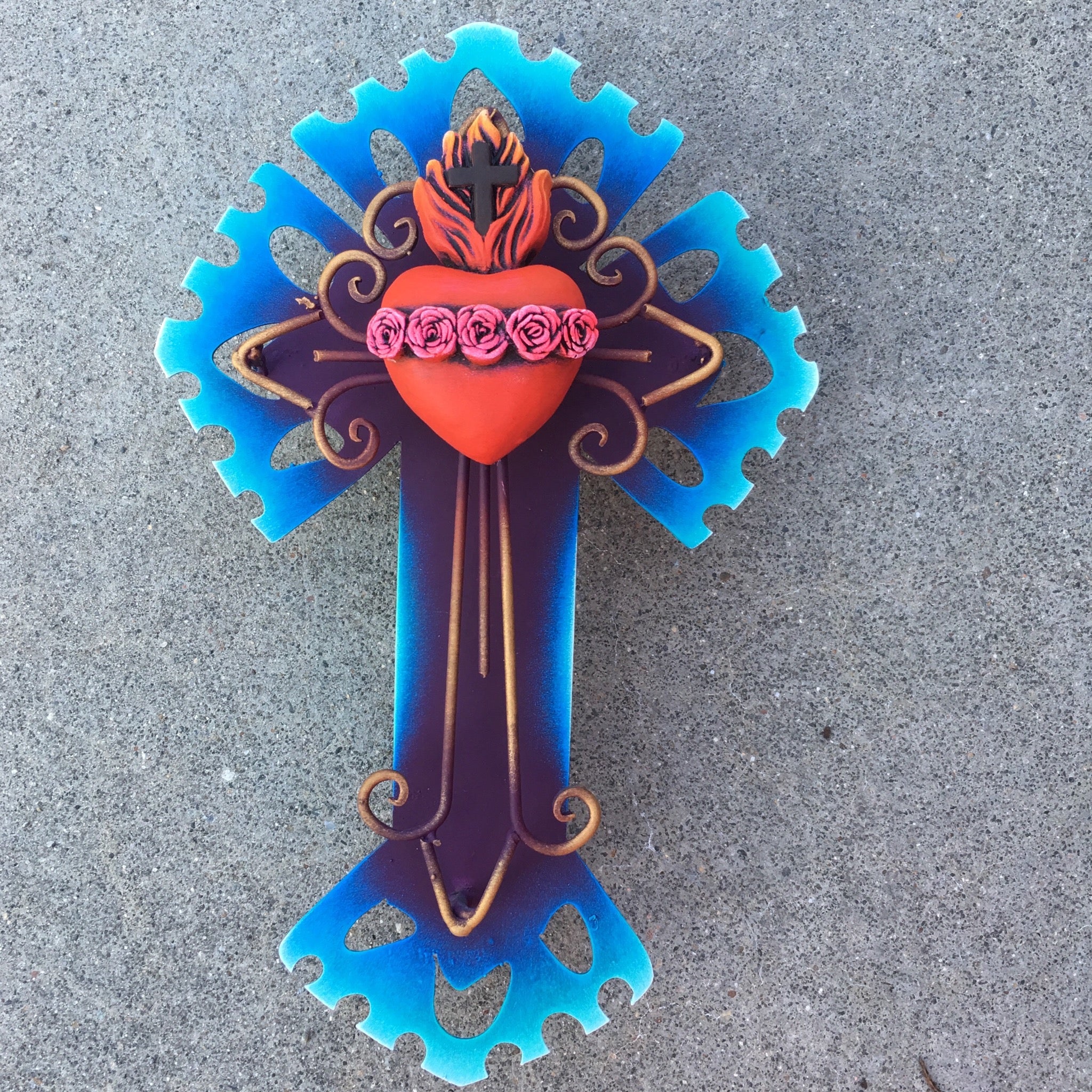 Heart Cross with Roses – MexDecor