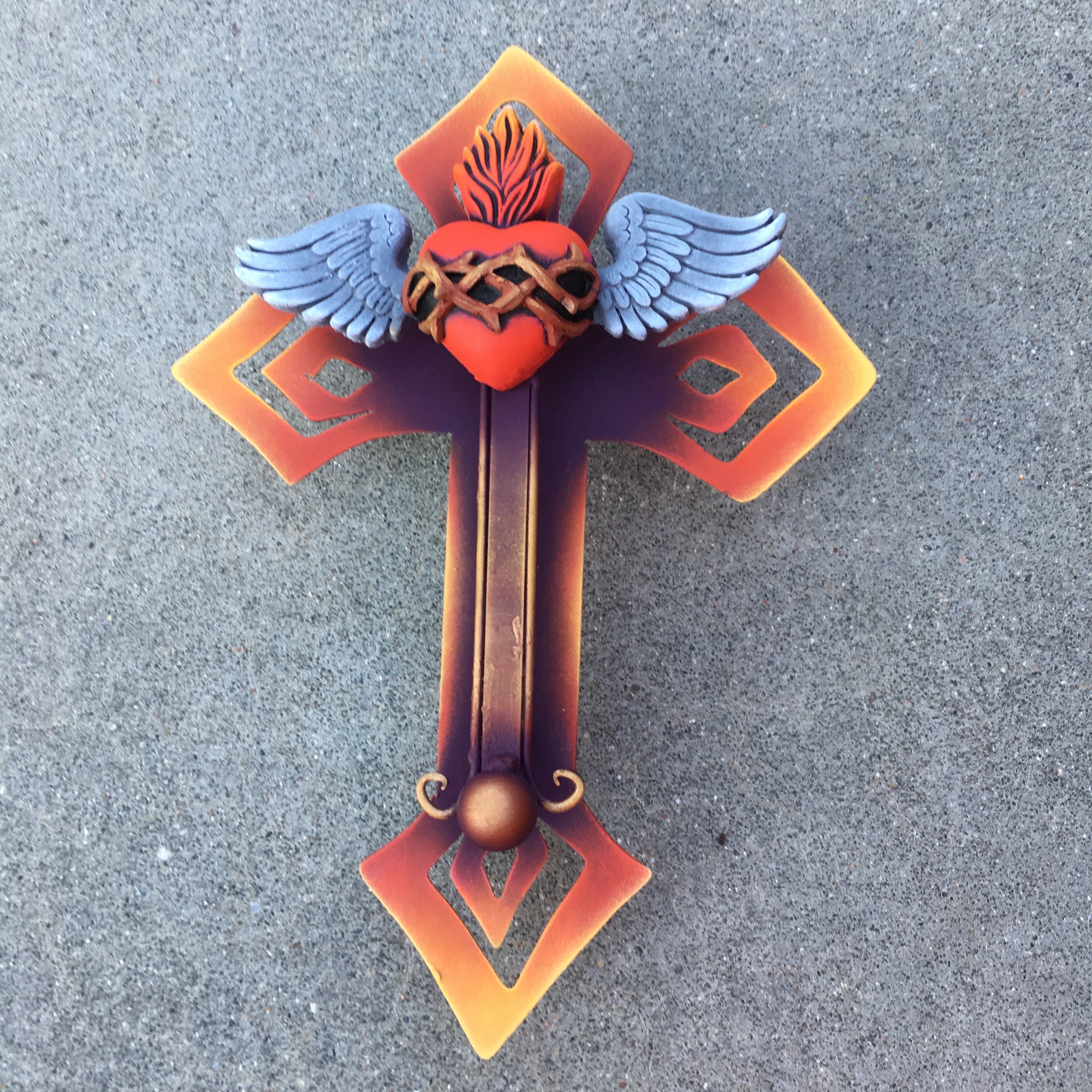 Winged Sacred Heart Cross with Thorns | Mexican Wall Cruz | MexDecor