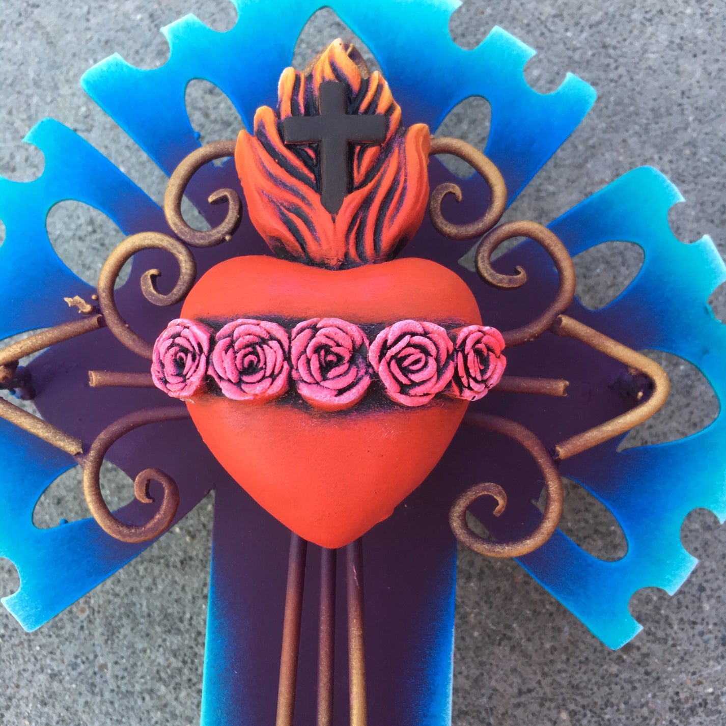 Heart Cross with Roses – MexDecor